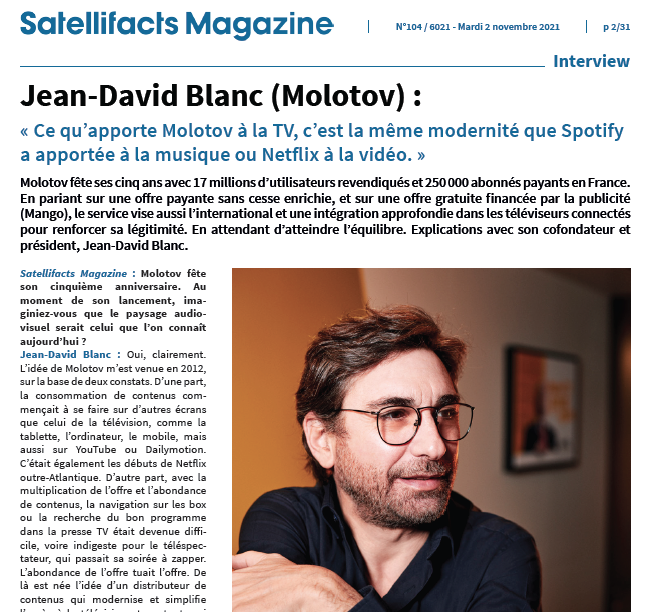 JeanDavid Blanc (Molotov) : « Ce qu’apporte Molotov à la TV, c’est la ...