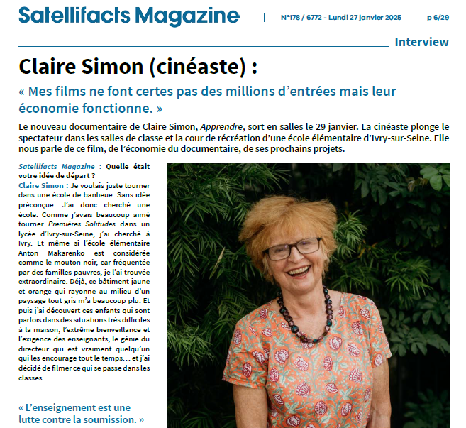 Satellifacts Magazine 27/01/25 - Claire Simon (cinéaste) : « Mes films ...